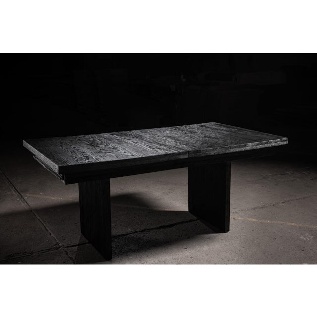 1957 Extendable Handcrafted Black Oak Dining Table | Chairish