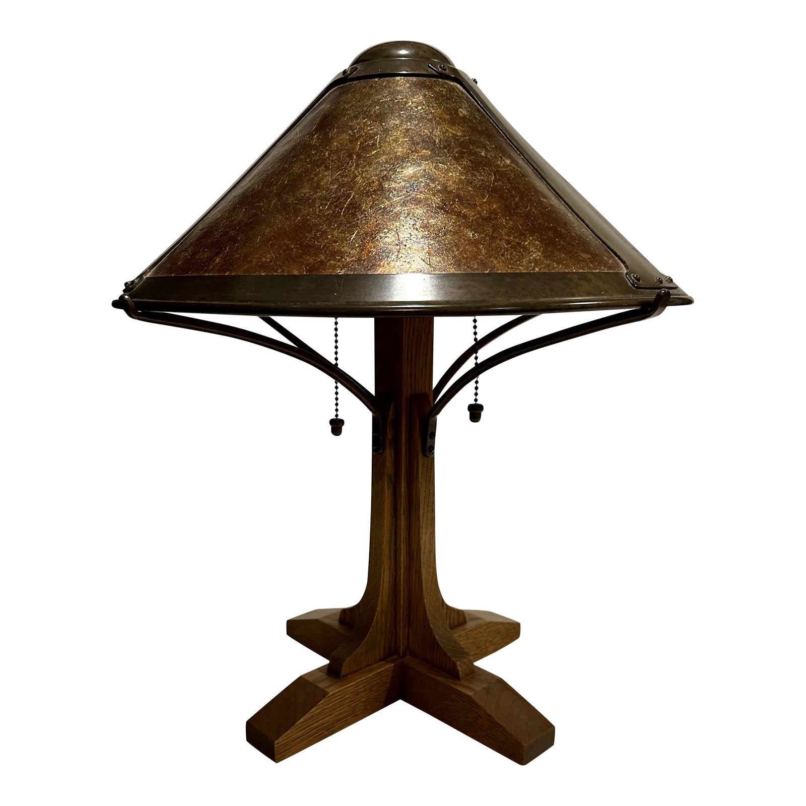 1980s Arts & Crafts Style Oak, Copper and Mica Lamp by Warren Hile ...
