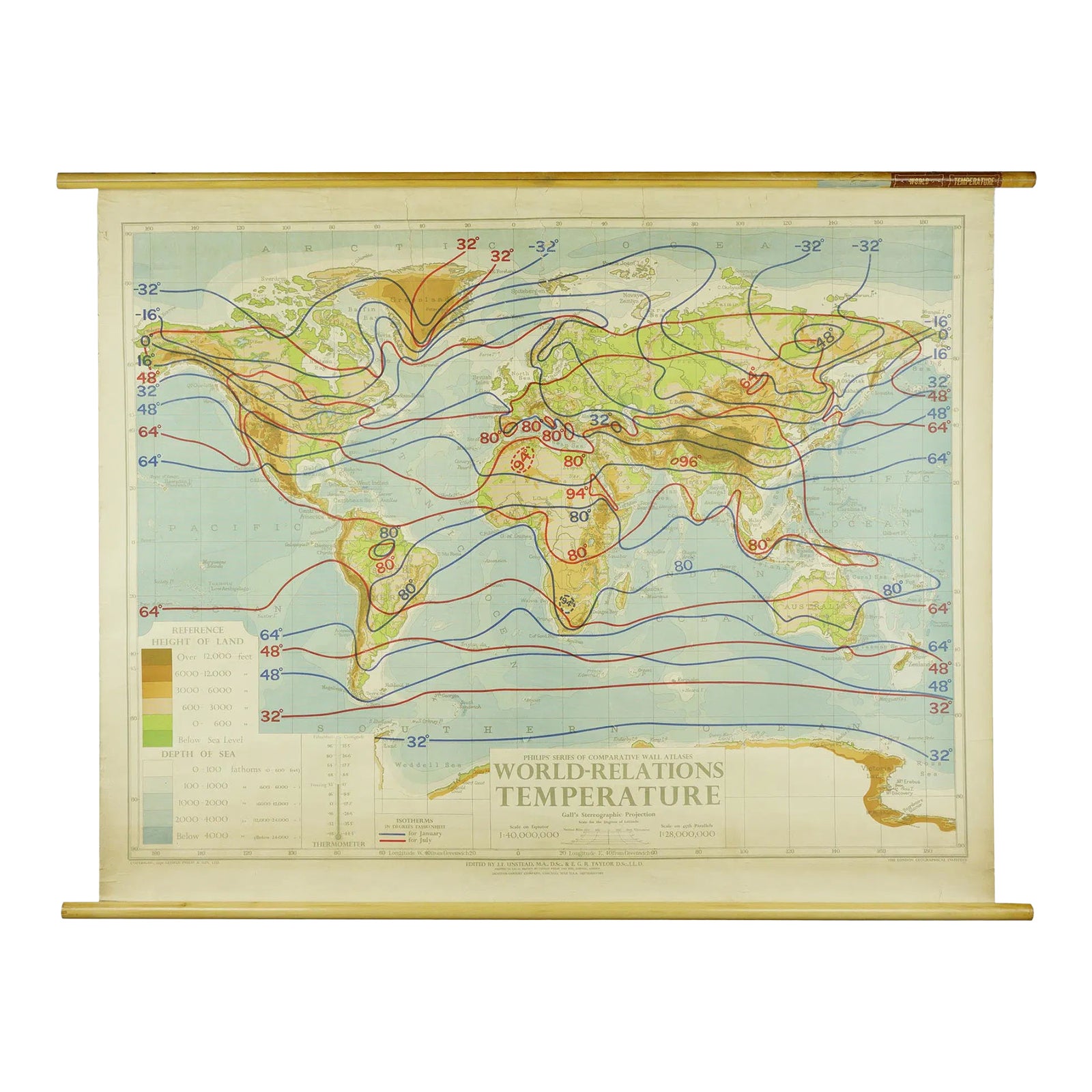 1950s Philips Series of Wall Atlases World Relations Temperature | Chairish