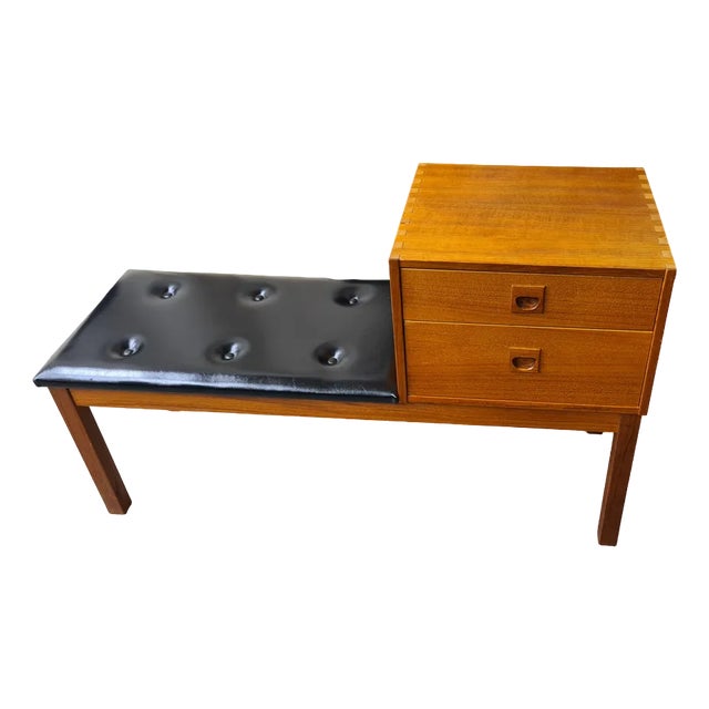 Mid Century Teak Hall Telephone Bench with Vinyl Seat Chairish