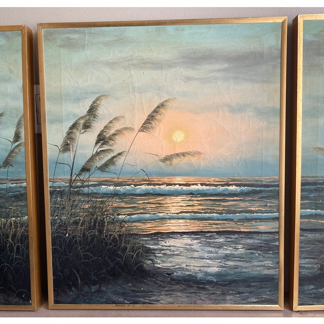 Vintage Coastal Triptych Paintings | Chairish