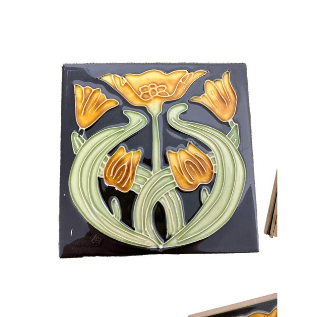 1990s German Embossed Art Nouveau Style Art Tiles - Set of 19 | Chairish
