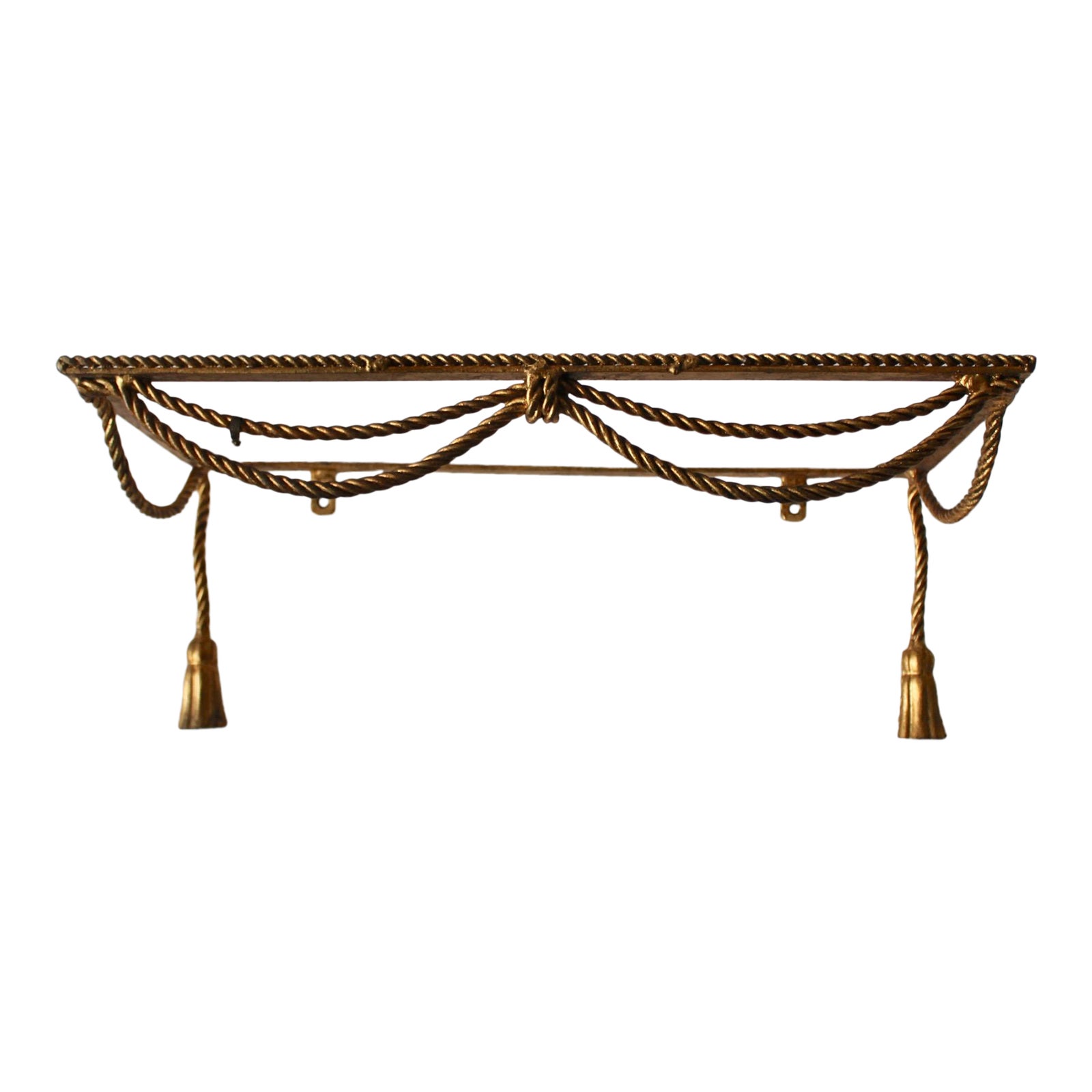 Italian Tole Gilded Twisted Rope and Tassel Wall Shelf Mid Century ...