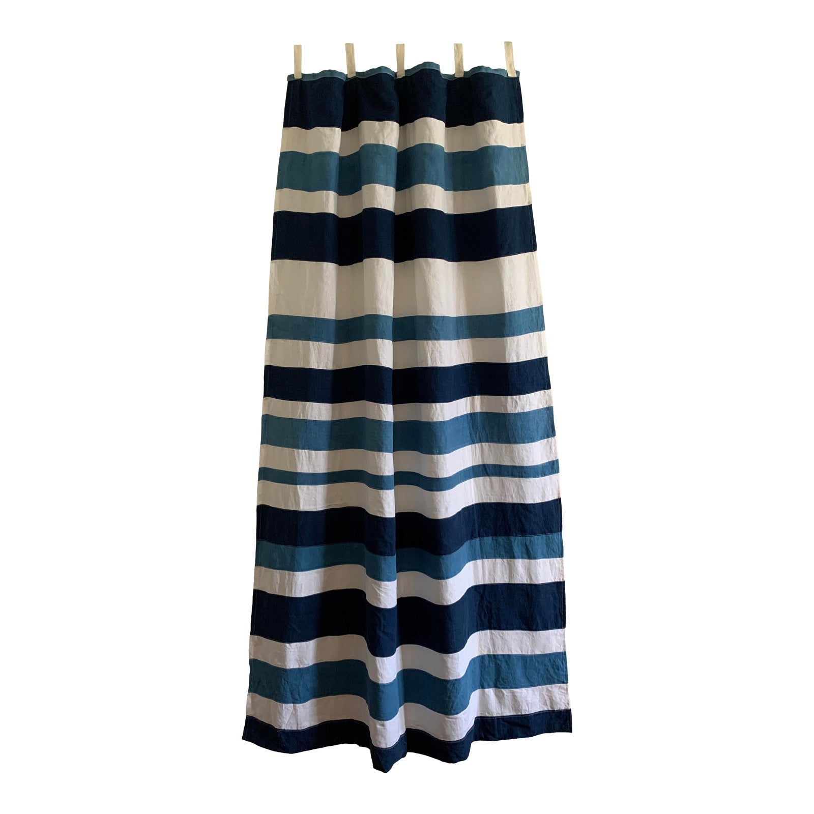 Patchwork Stripe Linen Window Panel — Natural Indigo Japanese Dyed ...