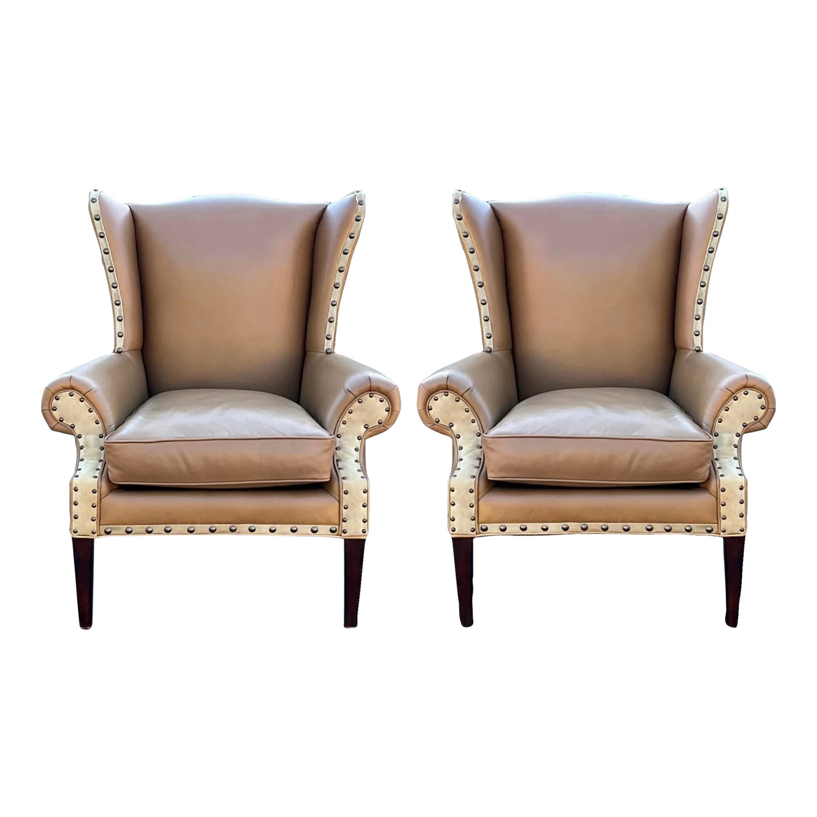 Barclay Butera for Baker Furniture Co. Leather & Suede Wingback Chairs ...