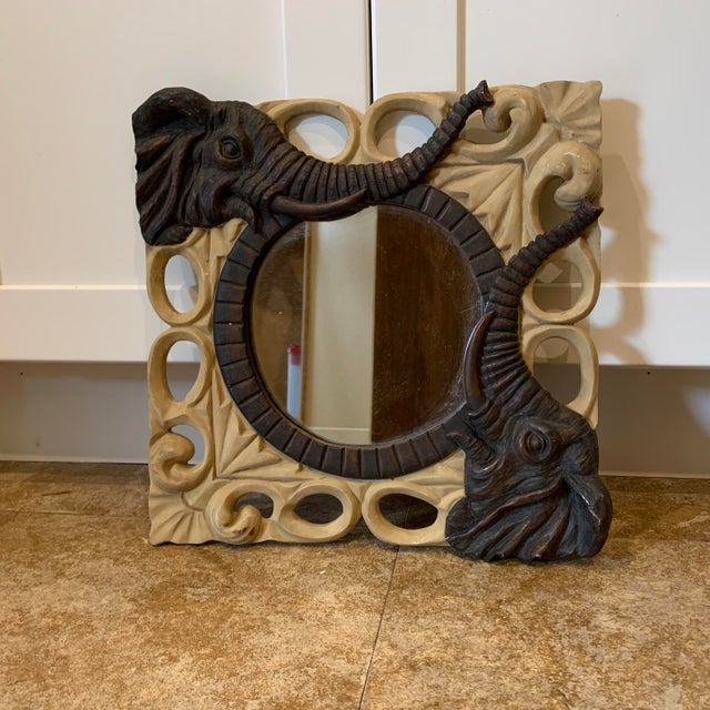 Vintage 1980s Elephant Diamond Shaped Wall Mirror | Chairish