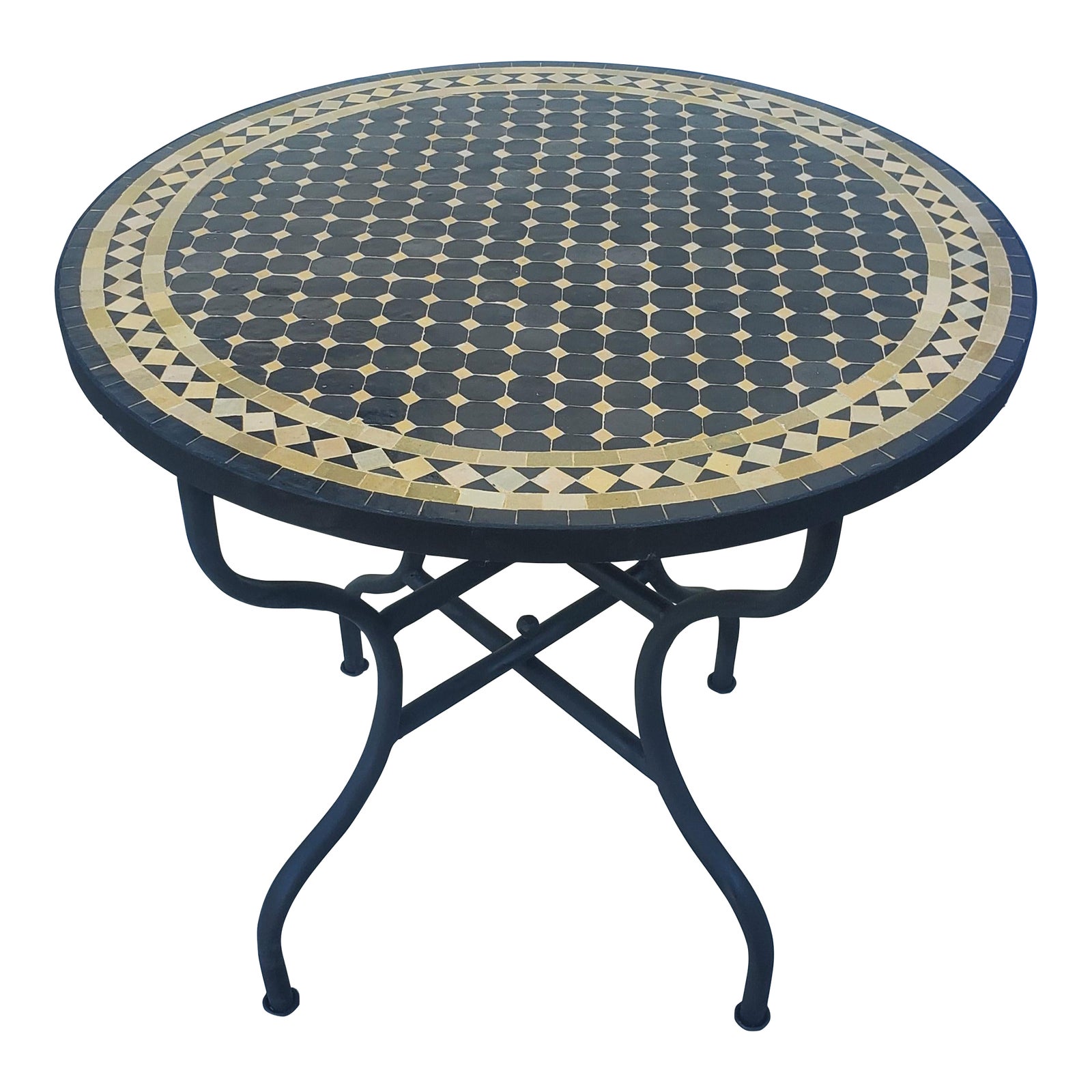Black and Tan Handmade Moroccan Mosaic Table, Ucf Colors | Chairish
