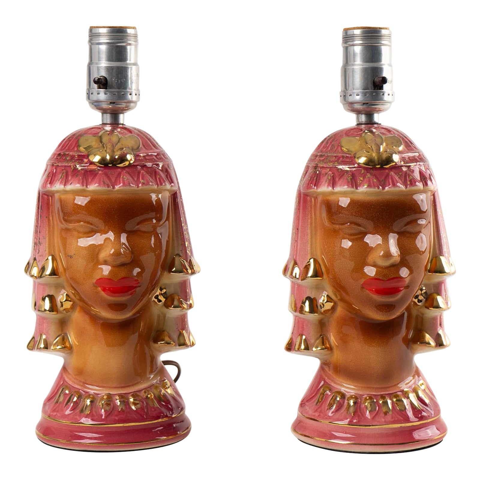 Vintage Pink and Gold Ceramic Goddess Lamp Bases - a Pair | Chairish