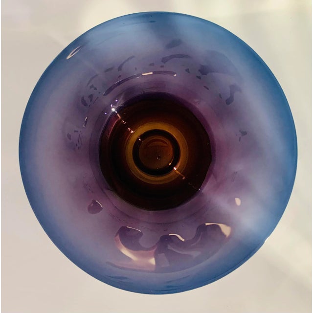 2000 Blenko Purple Amethyst Art Glass Large Yellow Footed Centerpiece ...