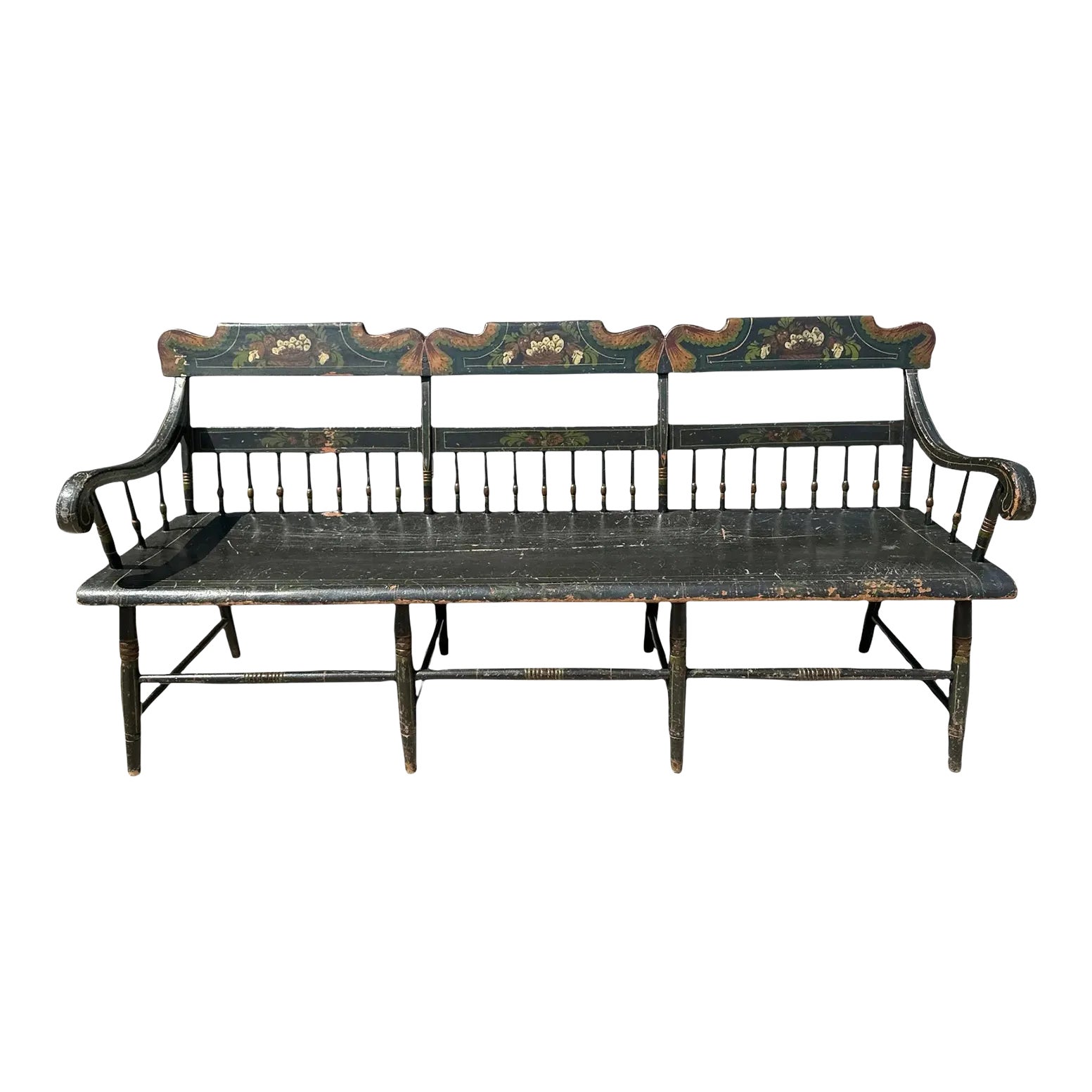 Early 19th Century American Painted Spindle Bench, Mid Atlantic Origin ...