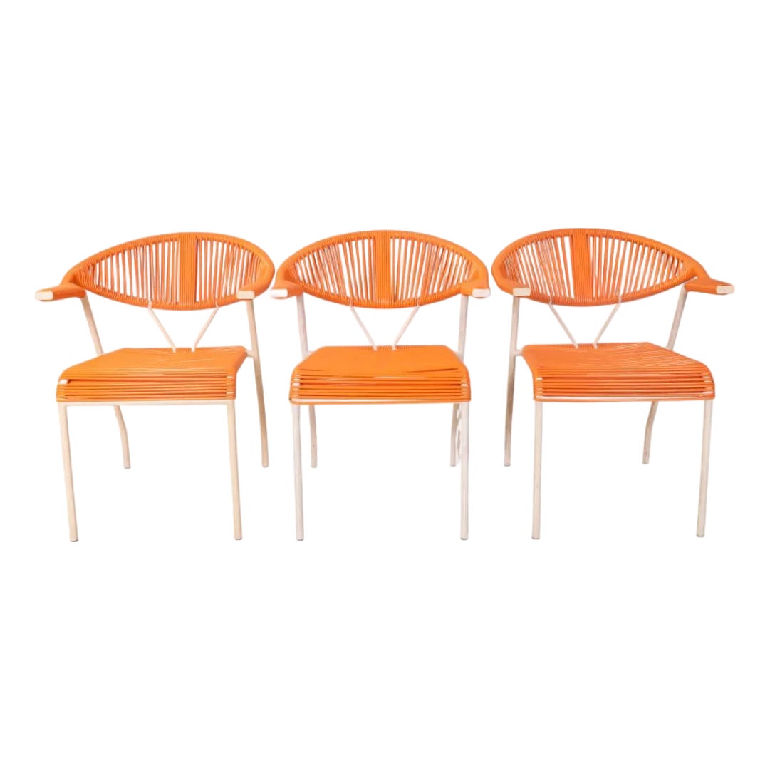 Vintage Garden Chairs in Woven Orange Plastic, 1980s, Set of 3 | Chairish