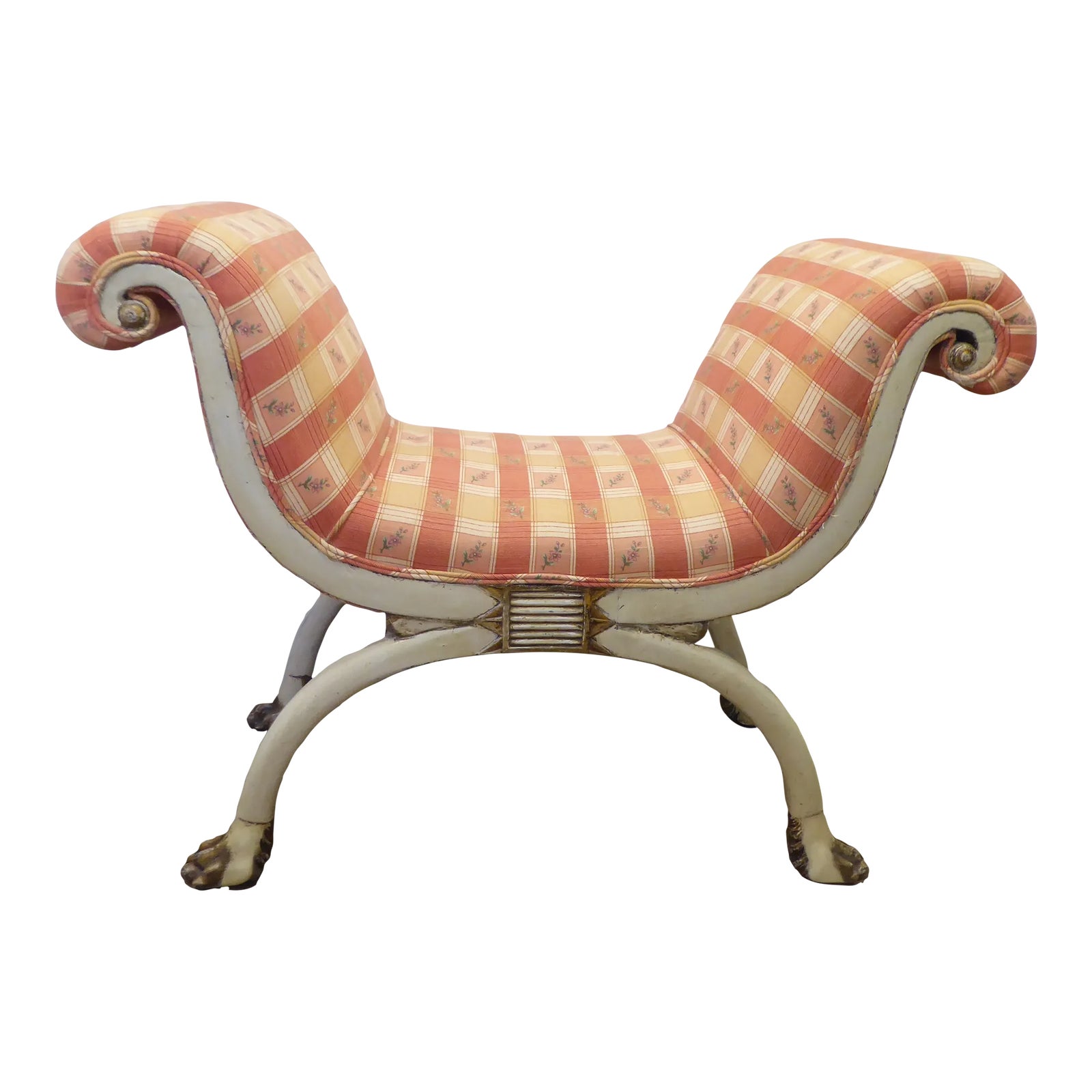 Vintage Carved Claw Foot White Window Bench | Chairish