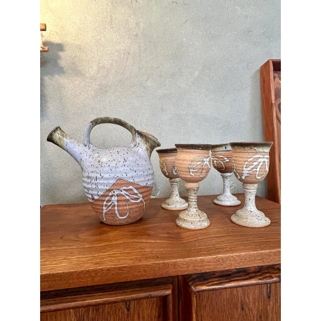 Vintage Studio Pottery Vessel & Goblet Set- 5 Pieces | Chairish