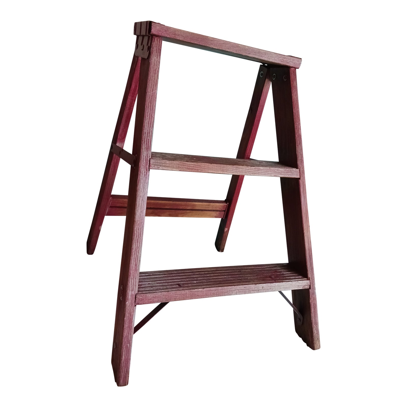 Vintage Red Paint Wood Stepladder | Chairish