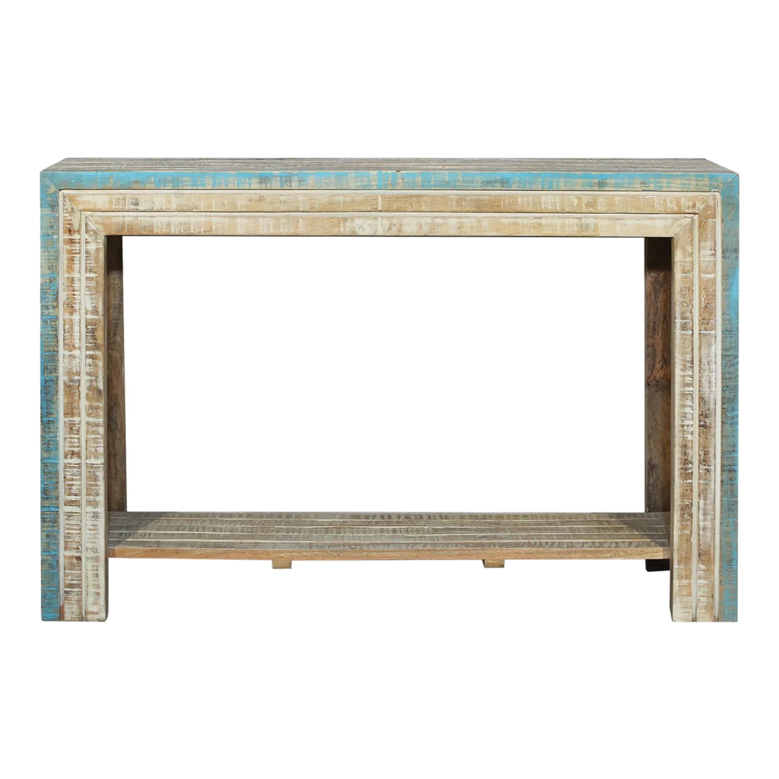 Mid Century Modern Solid Wood Carved Distressed Console | Farmhouse ...
