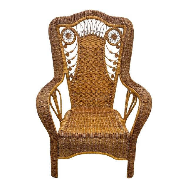 Mid Century Cane Wicker Arm Chair Rattan Bamboo Reed Natural Nursery Antique Vintage High Back Armchair Chairish