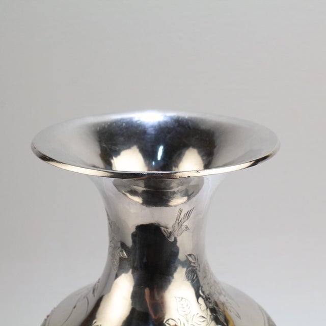 Antique Signed Chinese Export Sterling Silver Vase With Landscape and ...