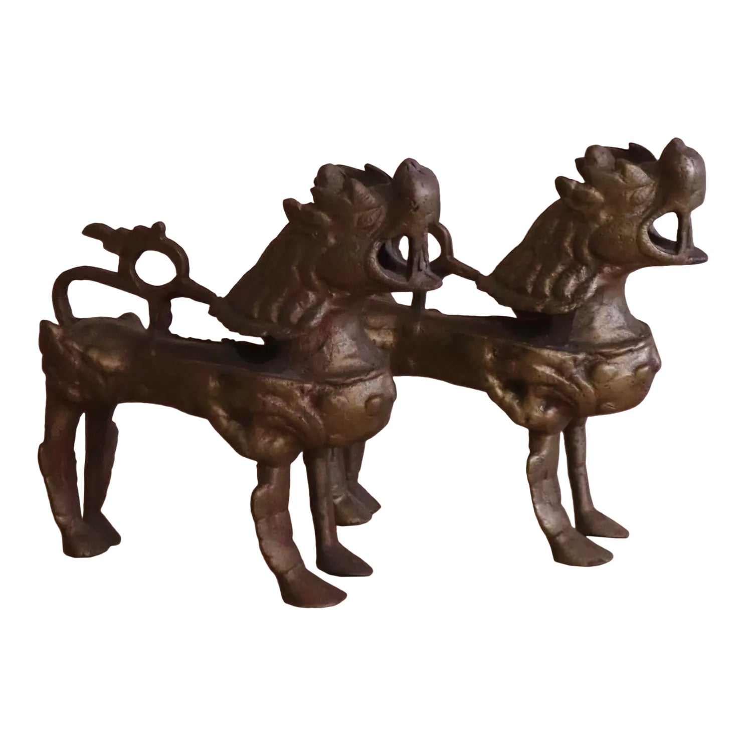 Pair of Brass Temple Dogs | Chairish