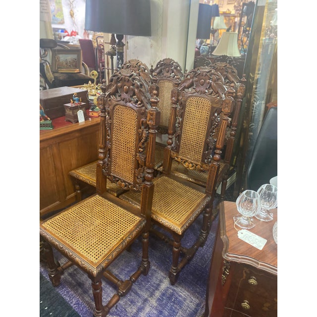 French Antique Carved Walnut Hunt Style Renaissance Cane Side Chairs ...