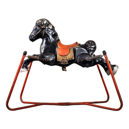 Vintage Painted Tin Plate Rocking Horse from Mobo, 1960s | Chairish