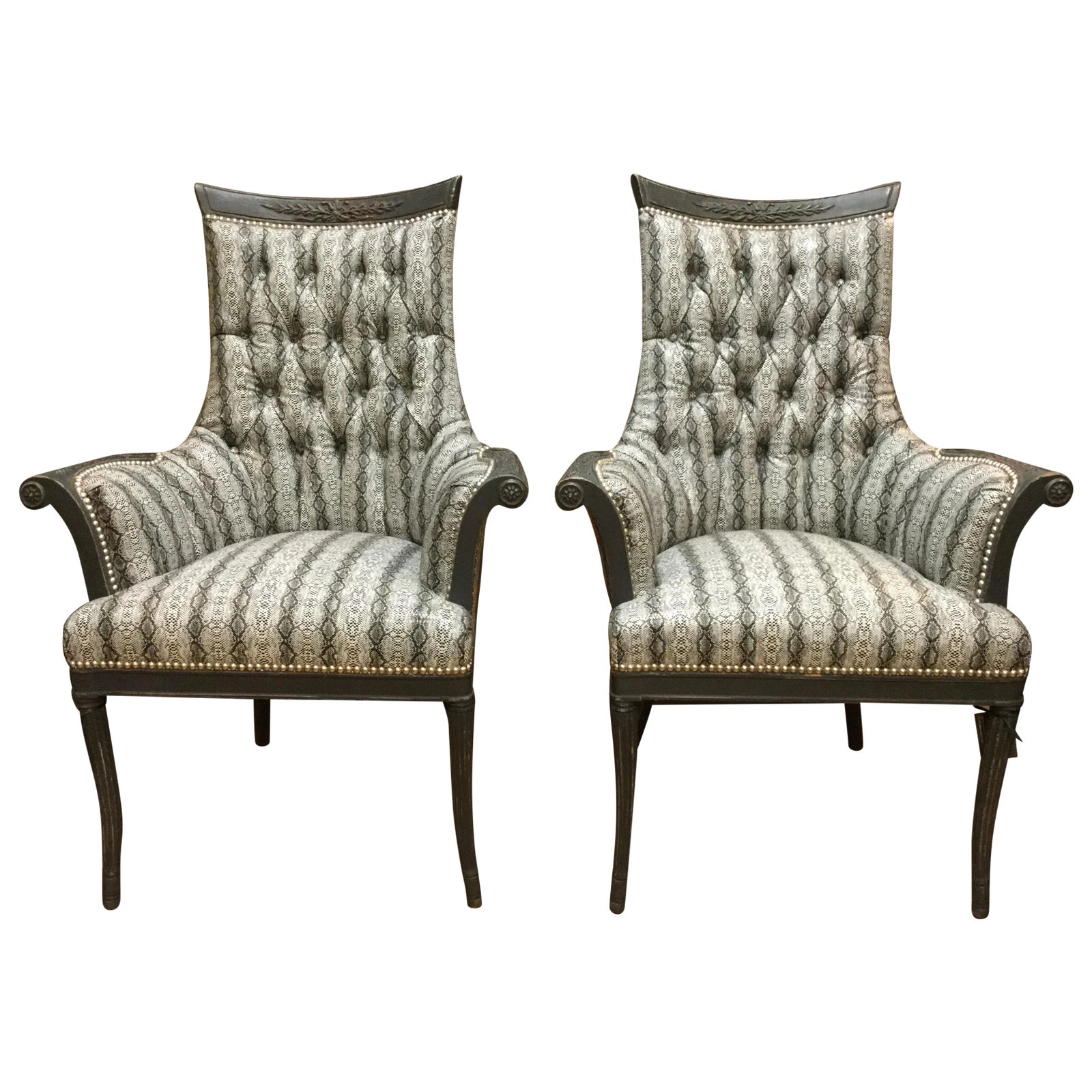 Antique French Faux Snake-Skin Chairs - A Pair | Chairish