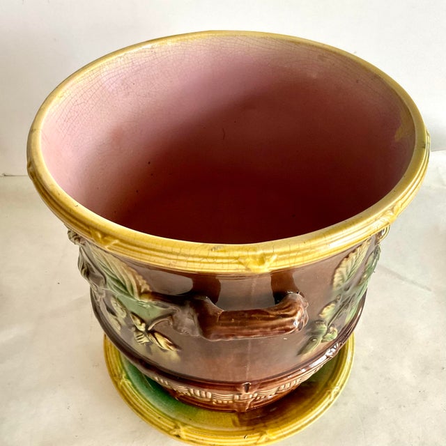 Antique Majolica Cachepot With Liner | Chairish