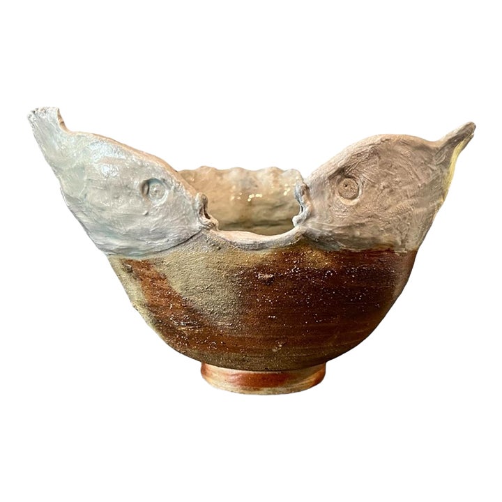 Late 20th Century Vicky Smith Nc Pottery Fish Bowl Sculpture-Coastal ...