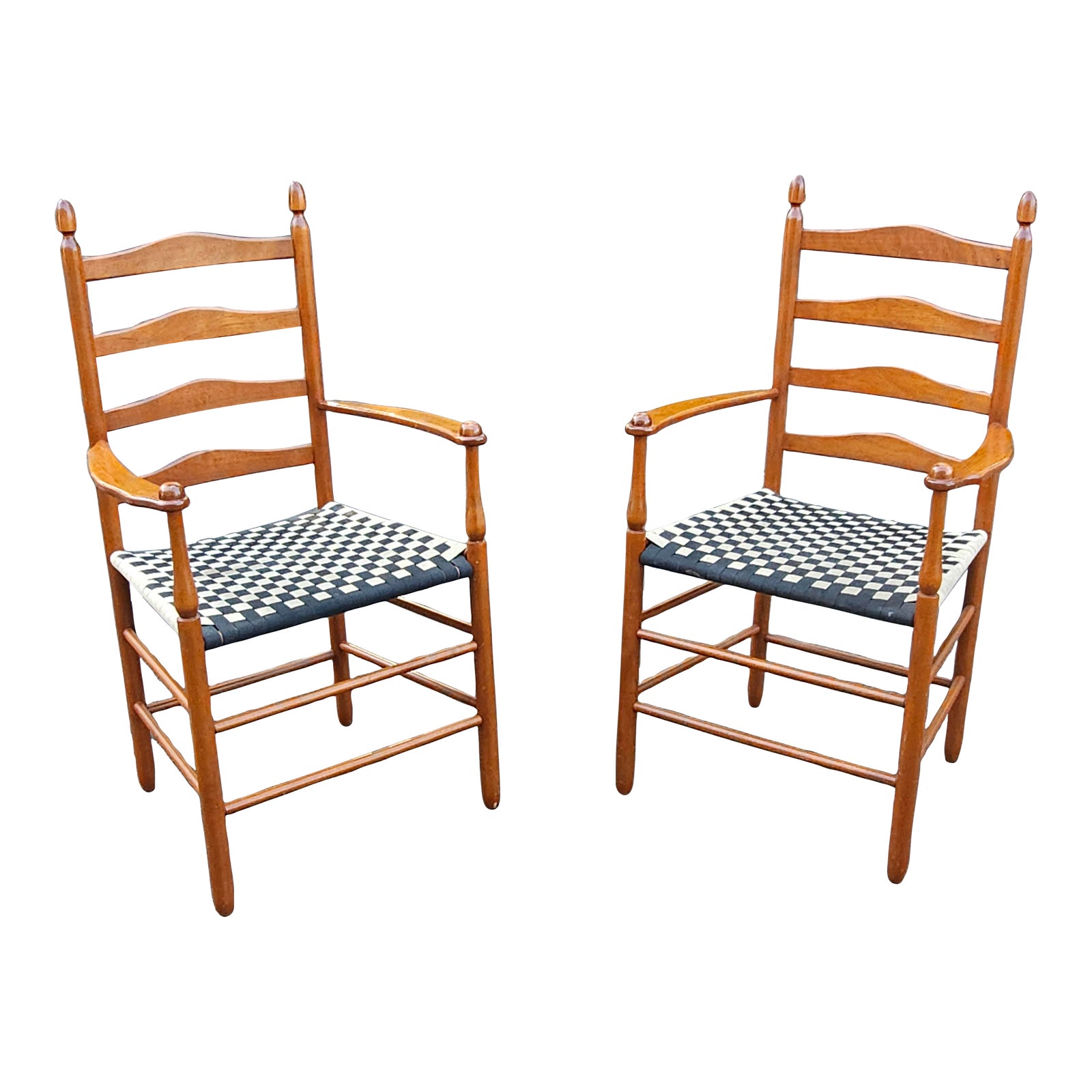 Pair of Shaker Maple Ladder Slat Straight Back Arm Chairs | Chairish