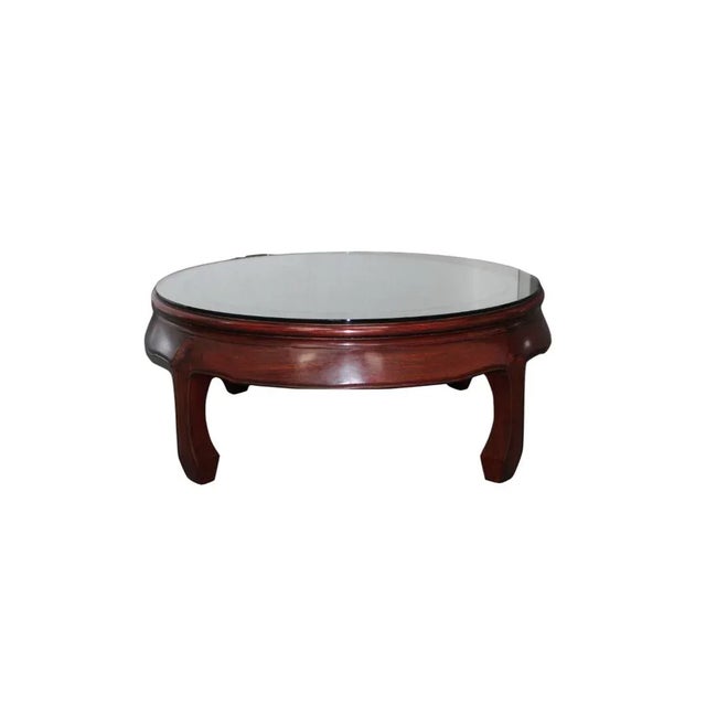 Asian Style Round Coffee Table W/ Glass Top | Chairish