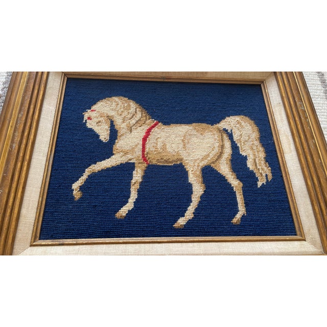 Vintage 1920s Completed Horse Needlepoint in Thick Ornate Gold Frame ...