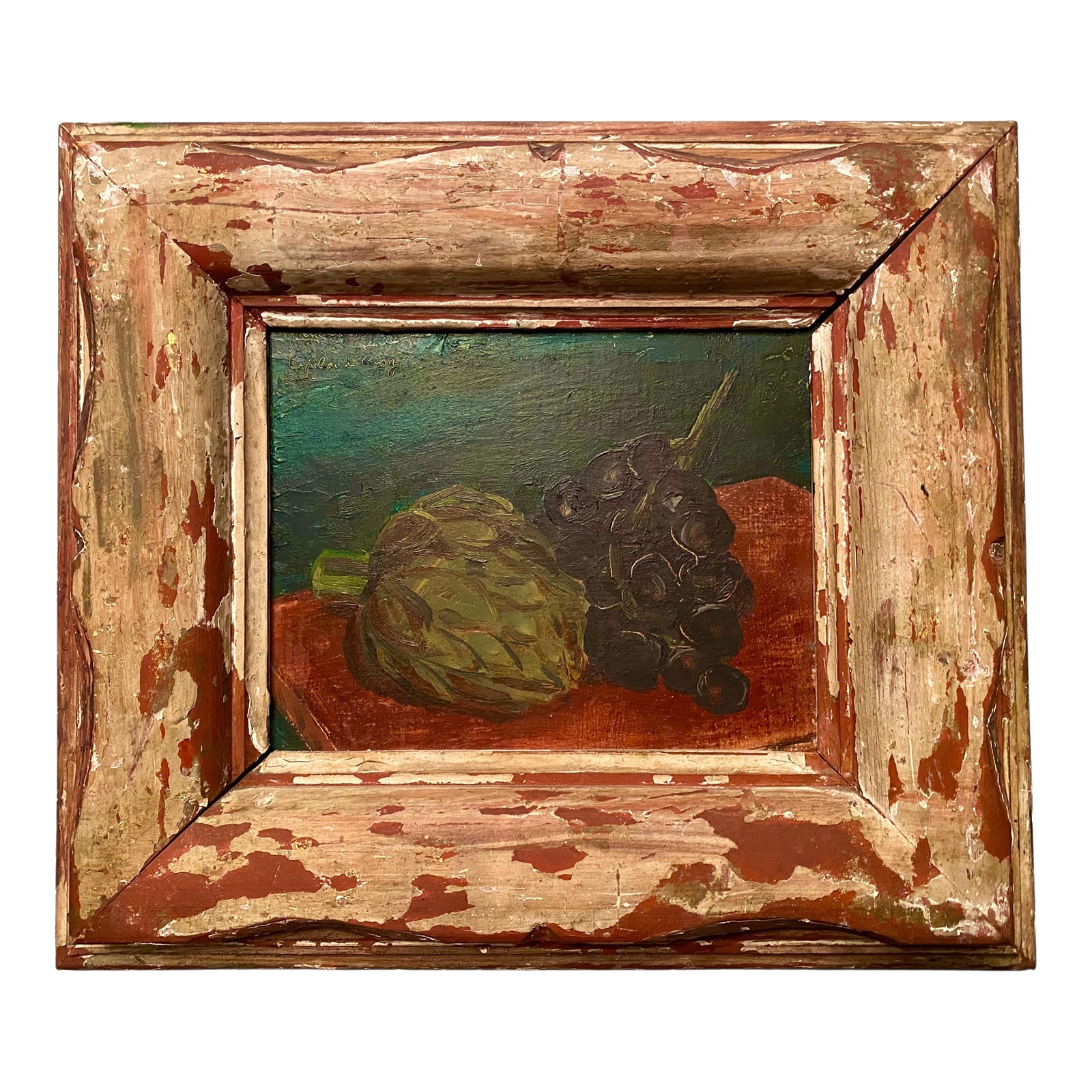 Copeland Charles Burg Artichoke and Grapes Oil Painting Framed | Chairish