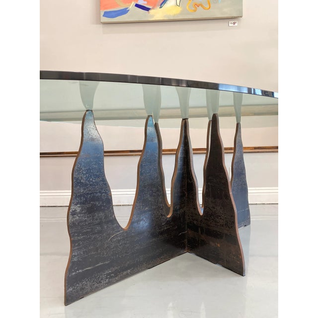 1980s Vintage Brutalist Pucci De Rossi Steel and Glass Dining Table ...