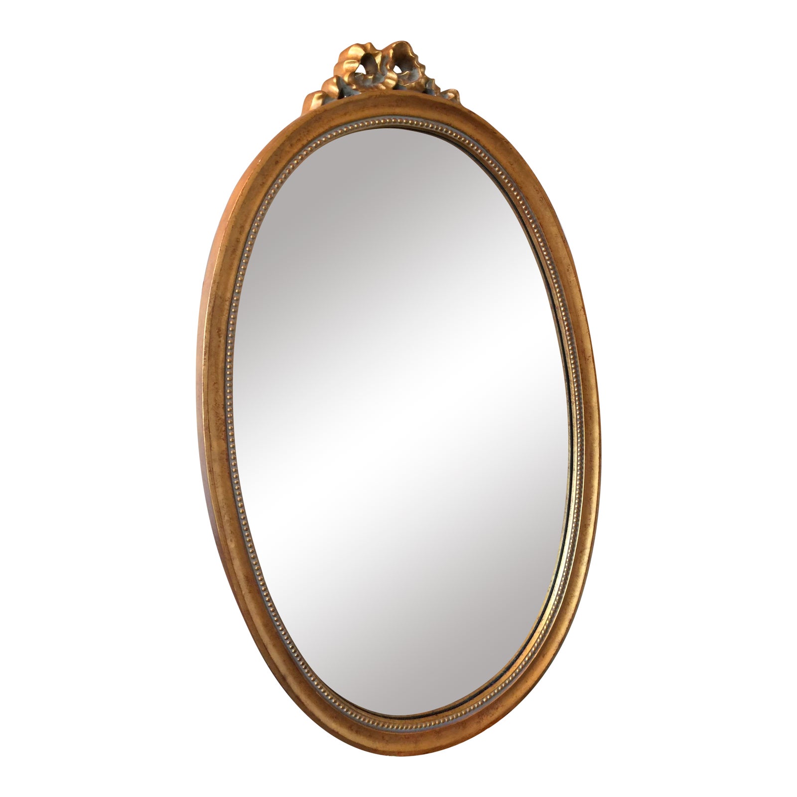 Louis XVI Gilt Oval Mirror With French Bow Swag | Chairish