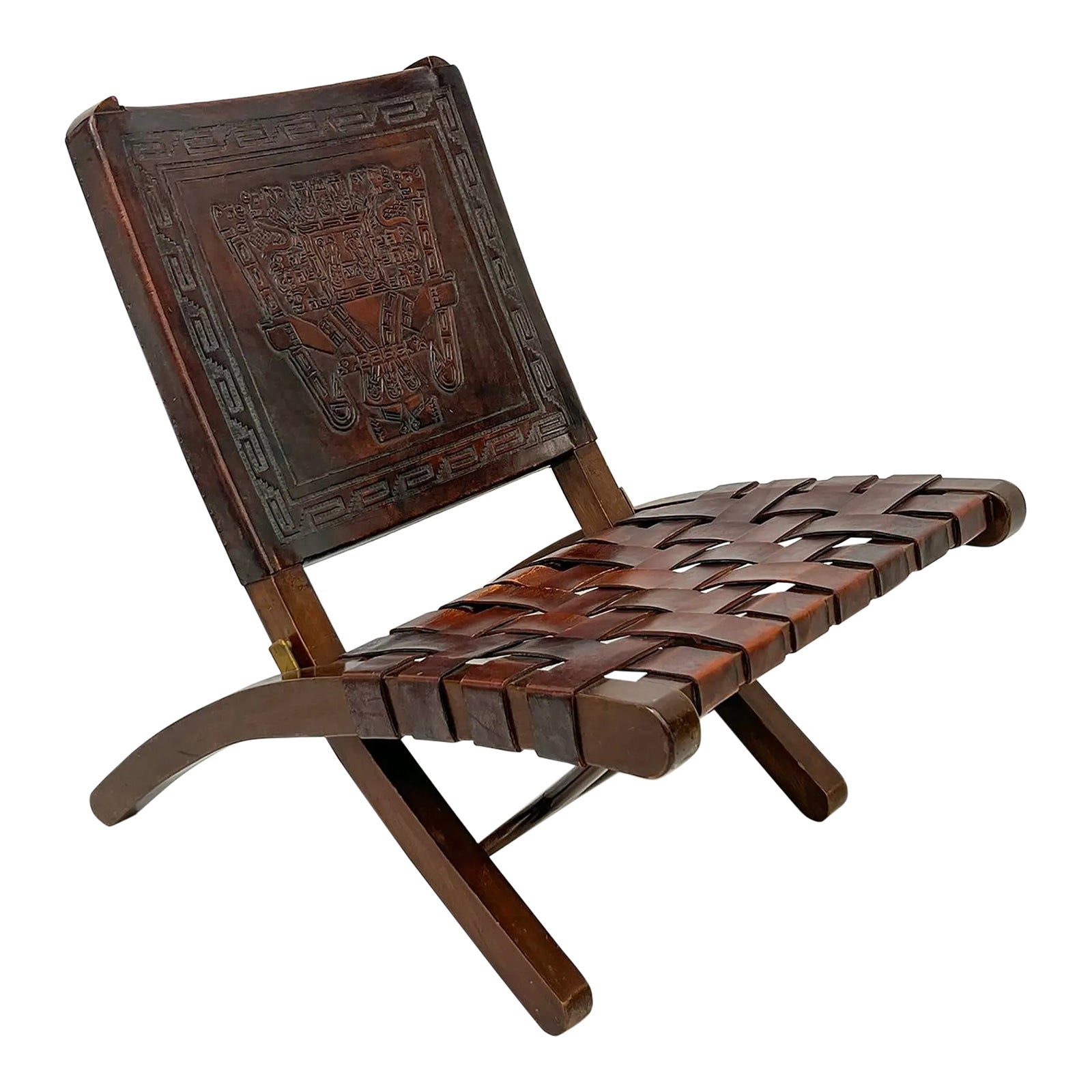 Angel Pazmiño "Butterfly" Folding Chair, Tooled Leather and Mahogany ...