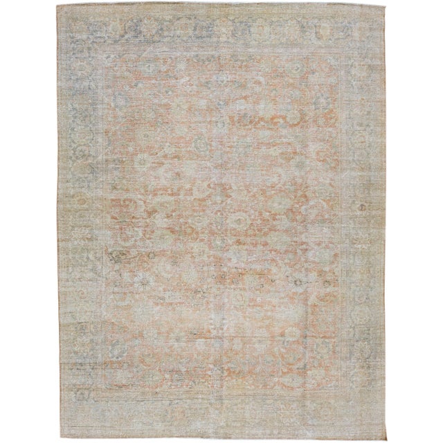 Antique Persian Mahal Handmade Shabby Chic Rust Wool Rug With Allover ...