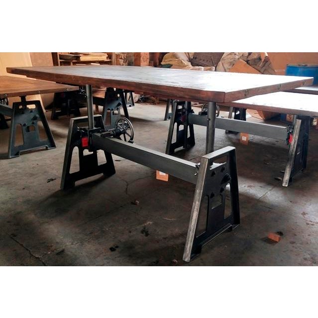 Baron Reclaimed X Wooden Top Adjustable Crank Table | Chairish