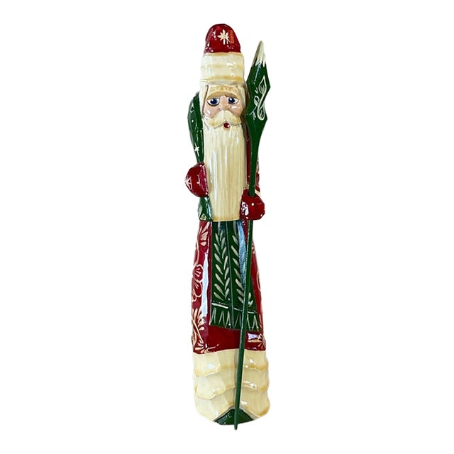 20th Century Hand Carved Wooden Santa Claus Figurine | Chairish