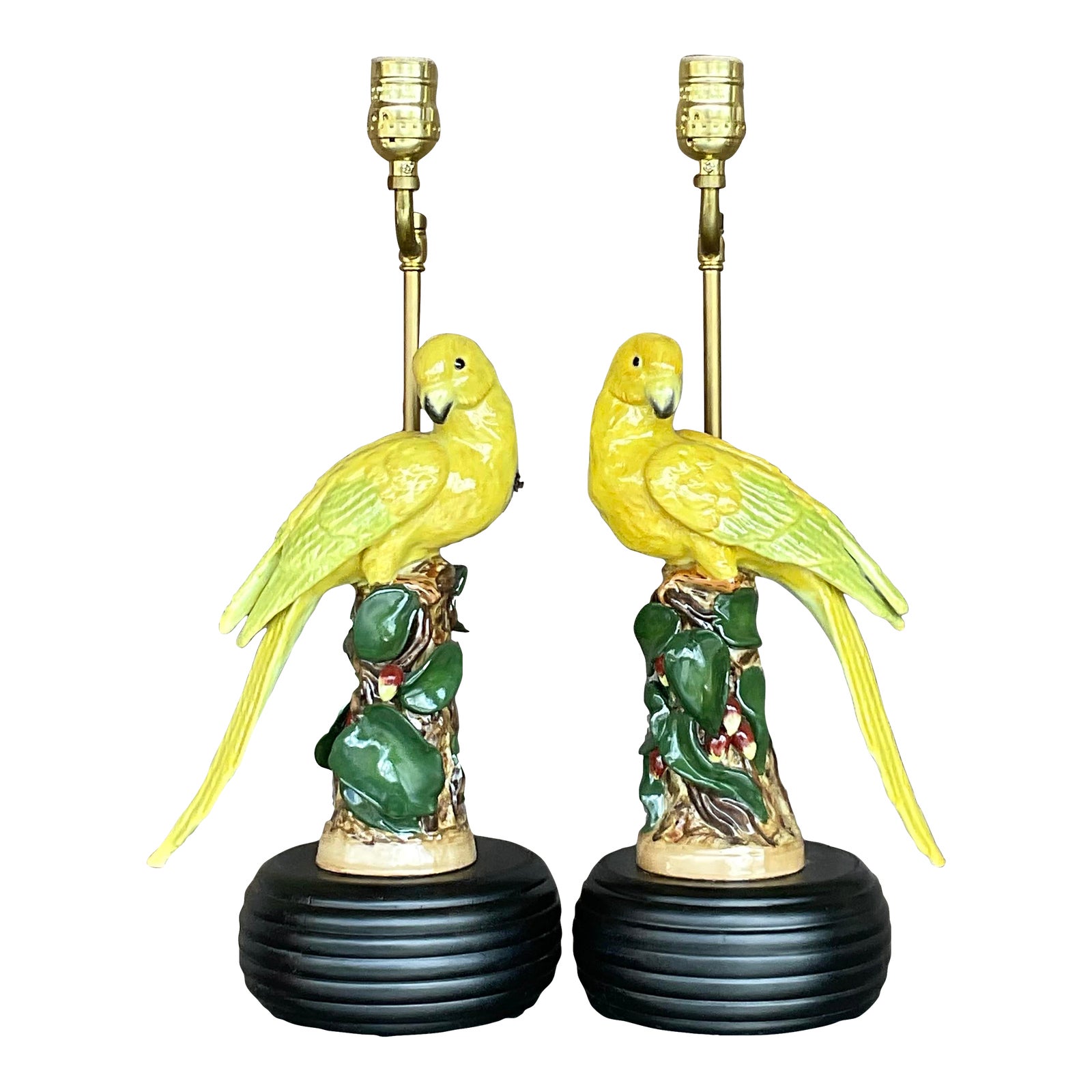 Vintage Regency Italian Glazed Ceramic Bird Lamps - a Pair | Chairish