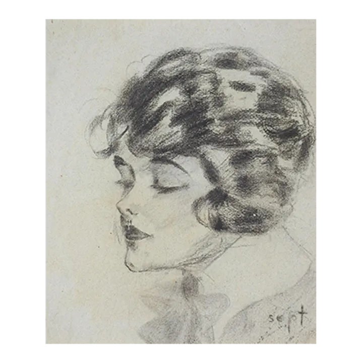 Vintage 1920's Charcoal Portrait Drawing of Woman | Chairish