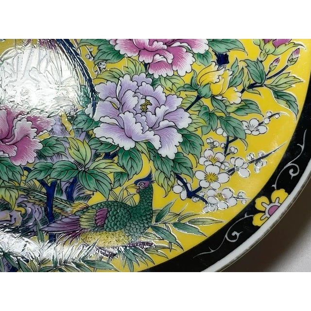 Mid 20th Century Yellow Black Rim Chinese Porcelain Plates with Birds ...