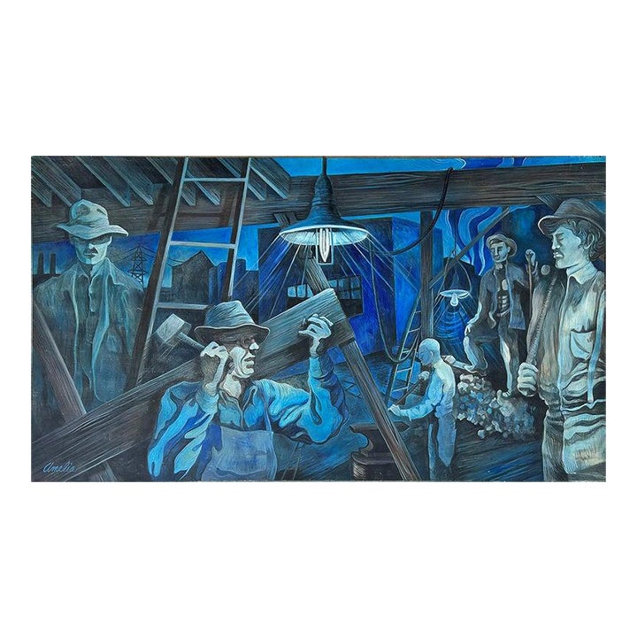 Late 20th Century Monumental Wpa Style Painting by Chicago Artist ...