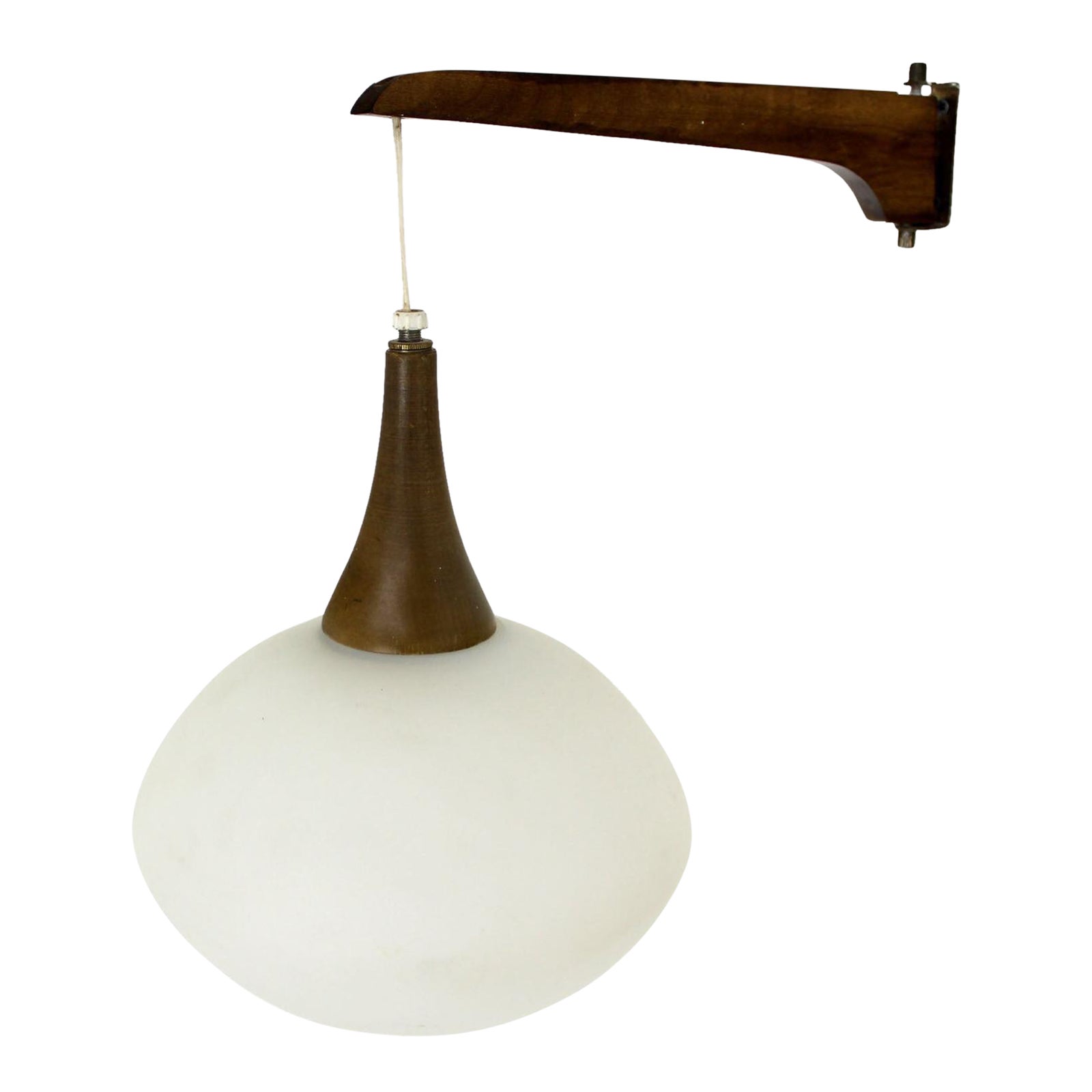 Walnut Frosted Glass Danish Mid-Century Modern Wall Hanging Light ...
