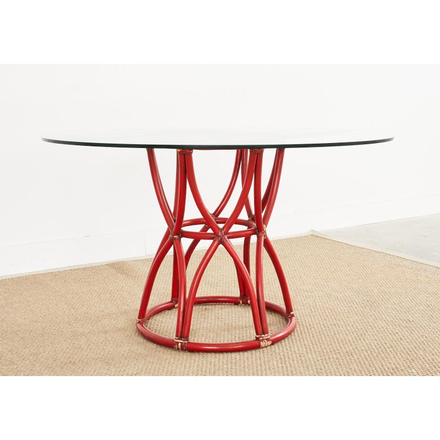 McGuire Organic Modern Red Lacquered Rattan Pedestal Dining Table ...
