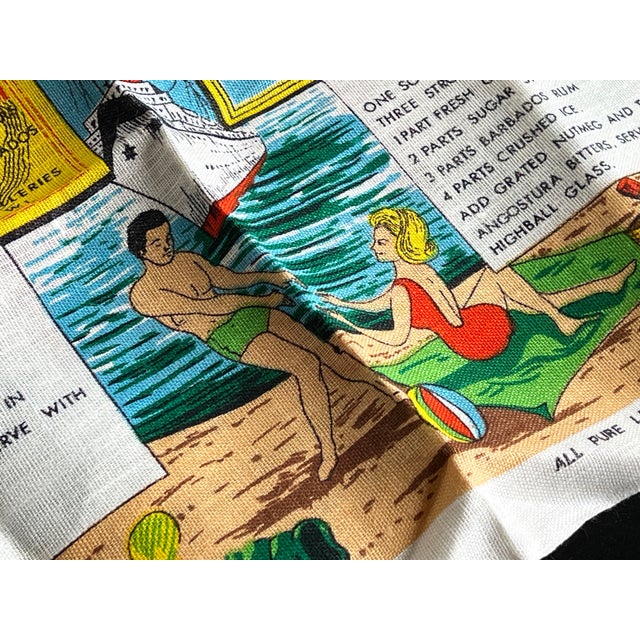 Vintage 1950's Lithographed Caribbean Barbados Rum Bar Towel | Chairish