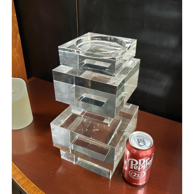 Modern Cubist Solid Crystal Glass Candle Holder With Candle | Chairish