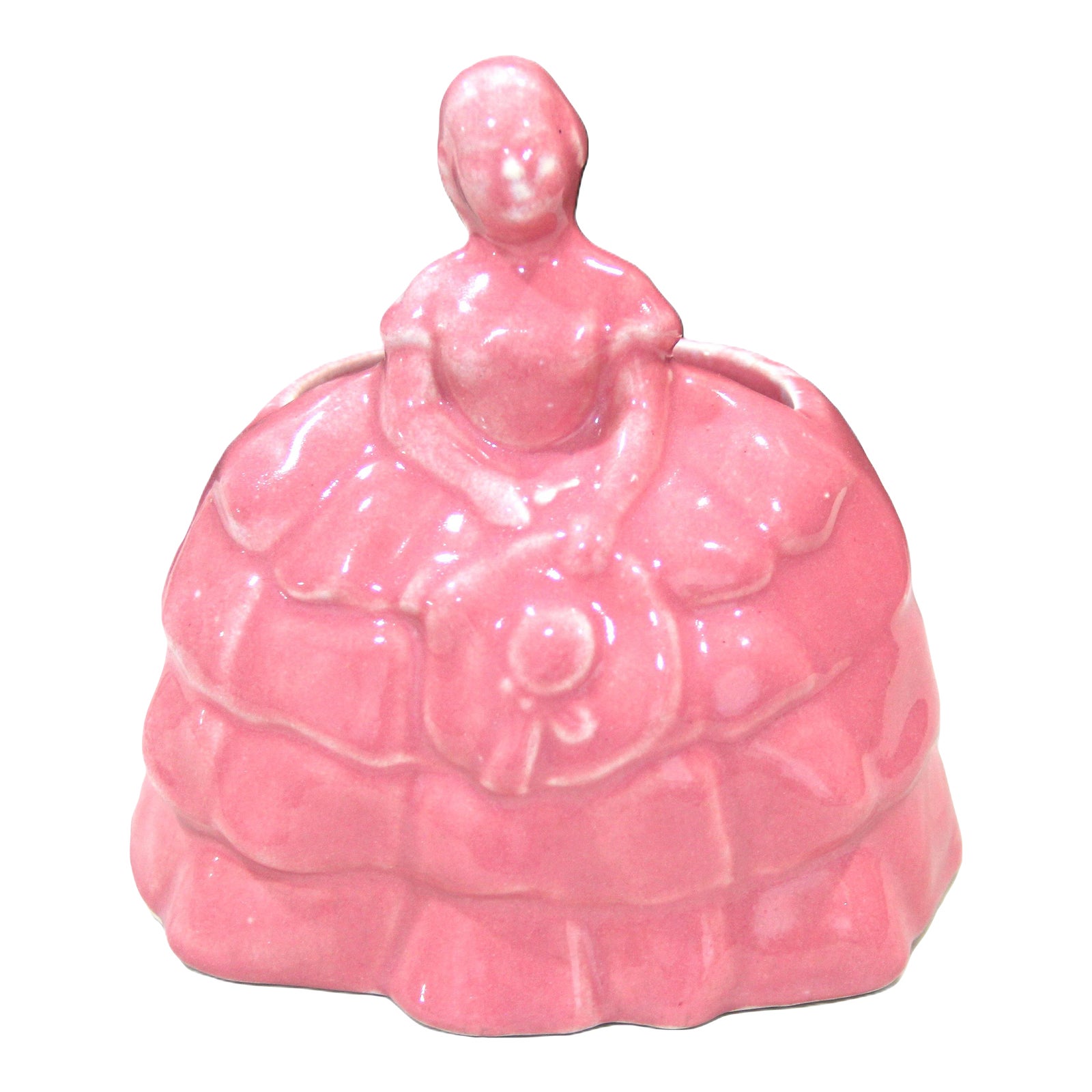 1950's Kitschy California Pottery Pink Glaze Lady With Bonnet Planter ...