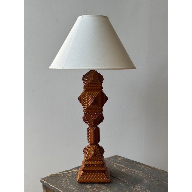 Vintage Sculptural Tramp Art Chip-Carved Table Lamp, Circa 1950s | Chairish