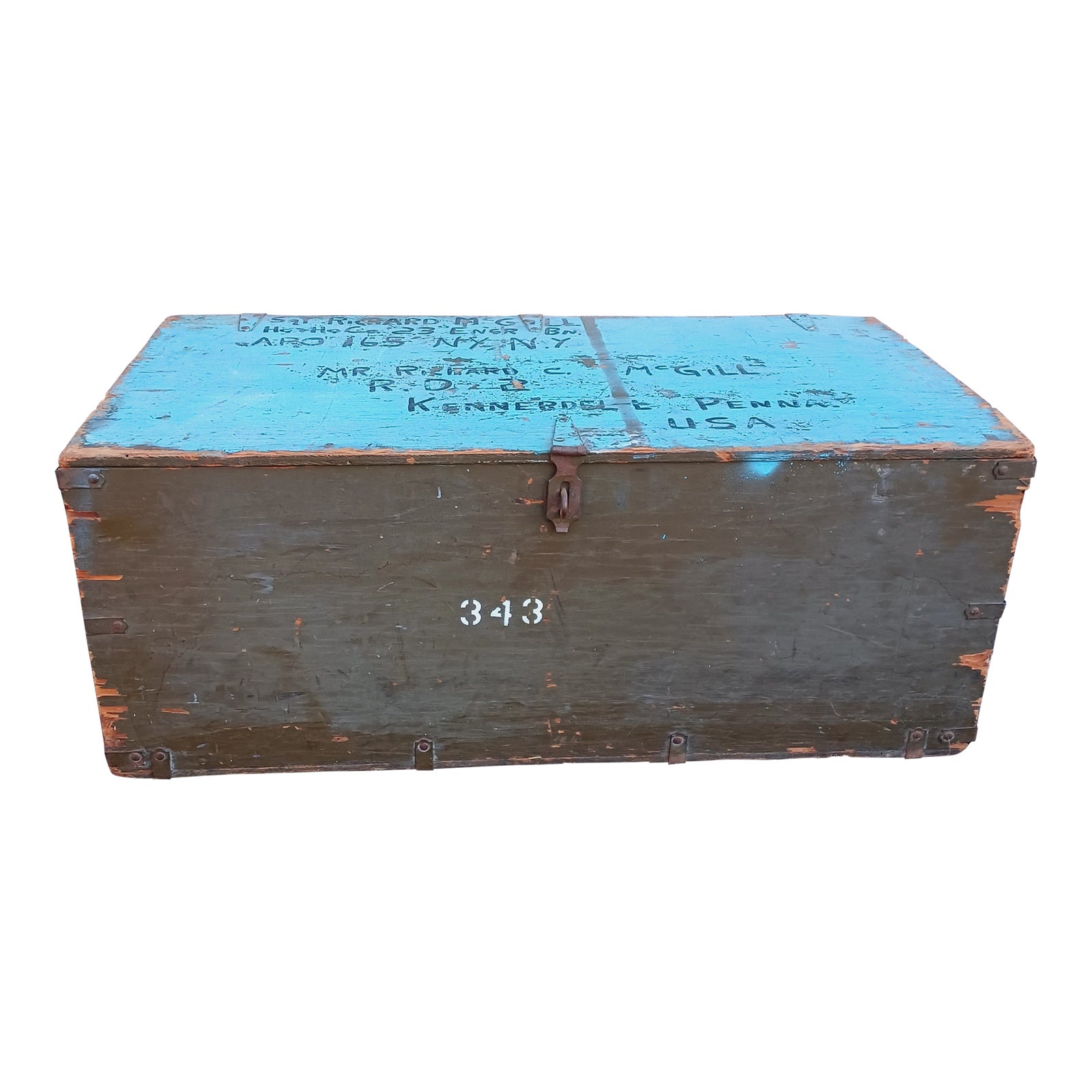 1950's United States Army Military Painted Wood Foot Locker Chest Trunk ...