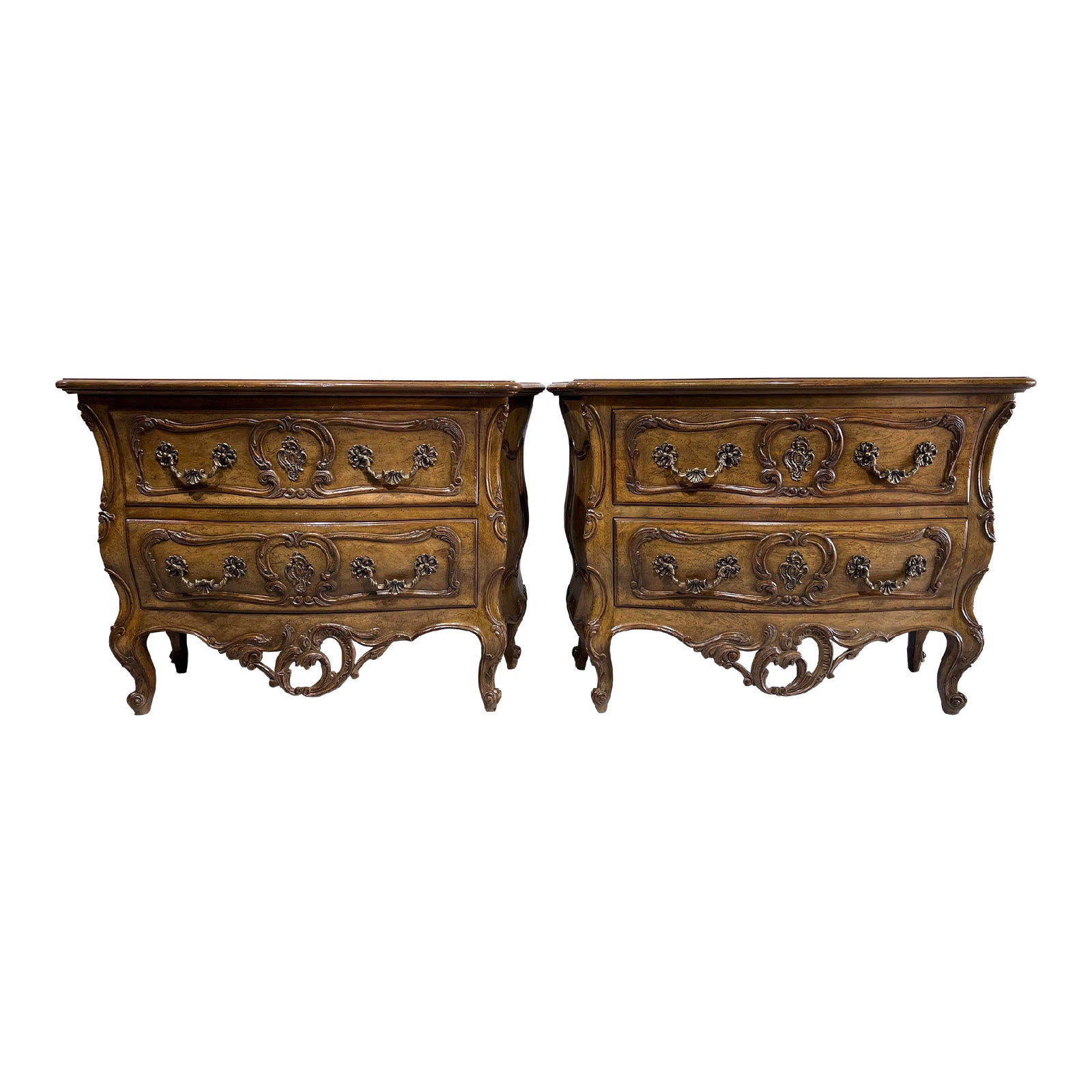 Late 20th Century France Louis Xv Style Pair Auffray & Co French Walnut Bombay Roroco Chest ...