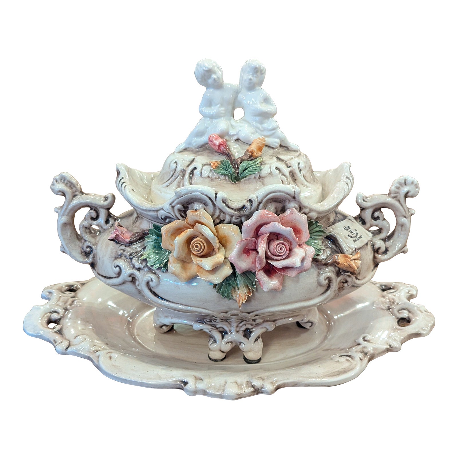 Mid 19th Century Capodimonte Large Toureen With Underplate | Chairish